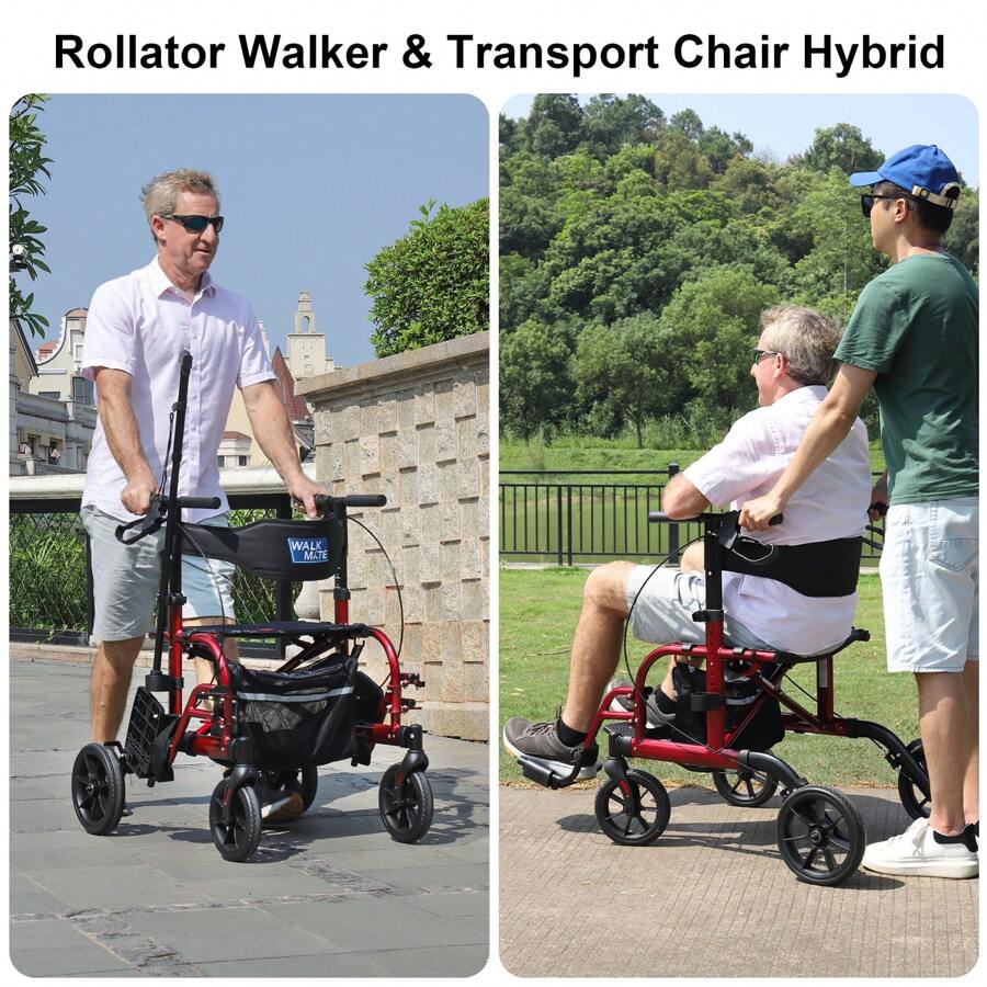 WALK MATE 2 In 1 Rollator Walker Transport Chair For Seniors, 10” Wheels Medical Rollator For ...