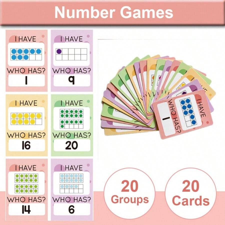 20 Groups Flashcards Math English Learning Number I HAVE , WHO HAS Game ...