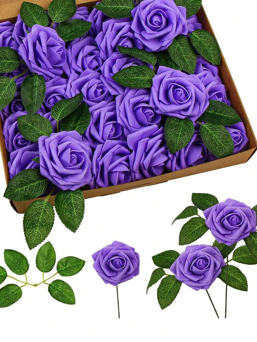 10pcs Foam Fake Roses (With 4 Free Leaves) Wedding Bouquets ...