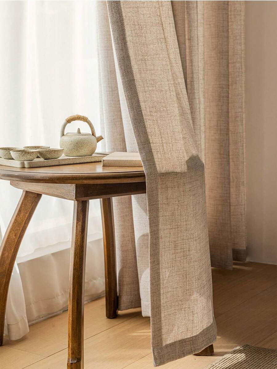 1pc European-Style Retro Linen Semi-Transparent Curtain, Soft To The ...