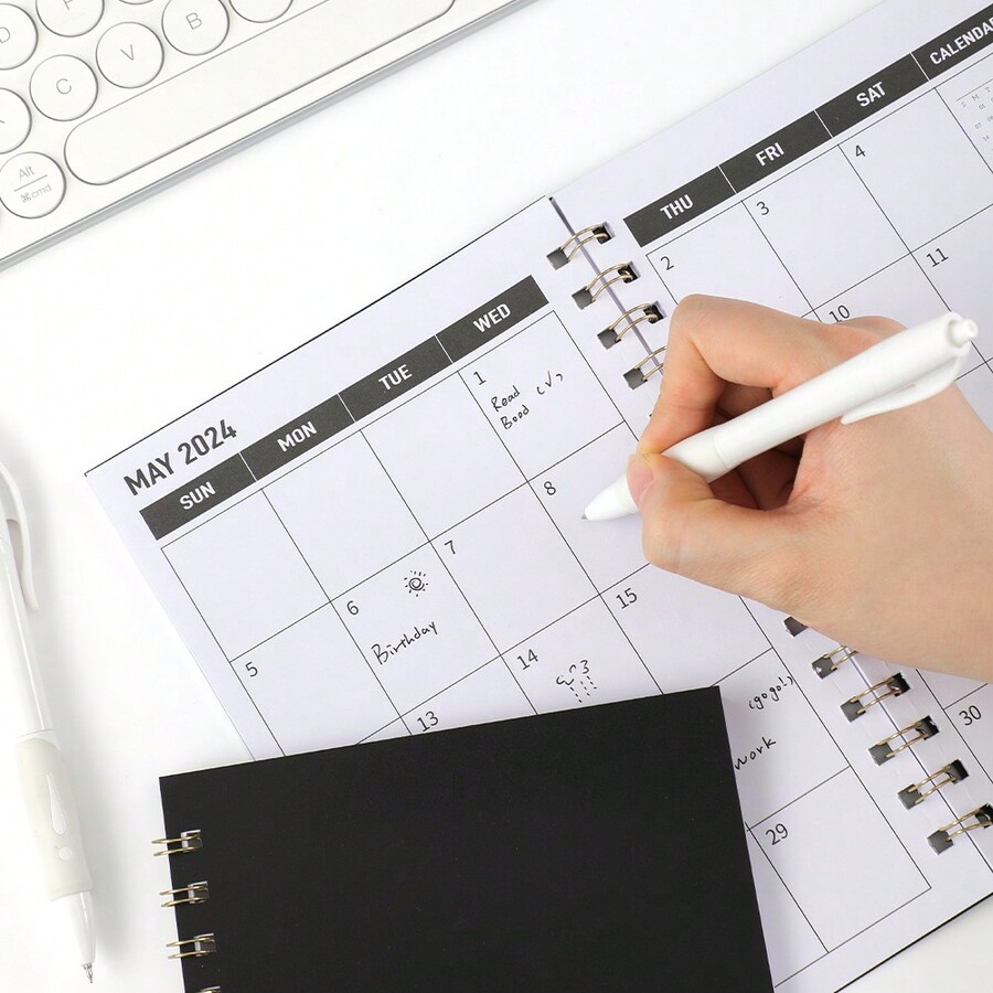 1pc 2024-2025 Monthly Planner Black And White Waterproof Cover 24 ...