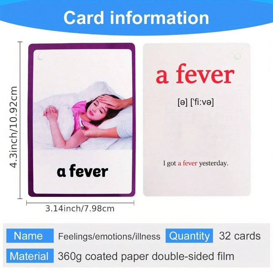 32 Cards Of Feelings Emotions And Illness Flash Cards For Social-Emotional Learning- Facial ...