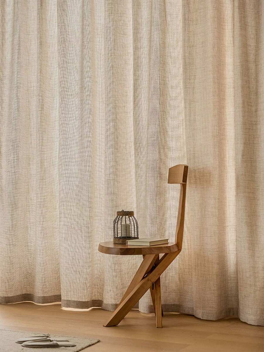 1pc European-Style Retro Linen Semi-Transparent Curtain, Soft To The ...