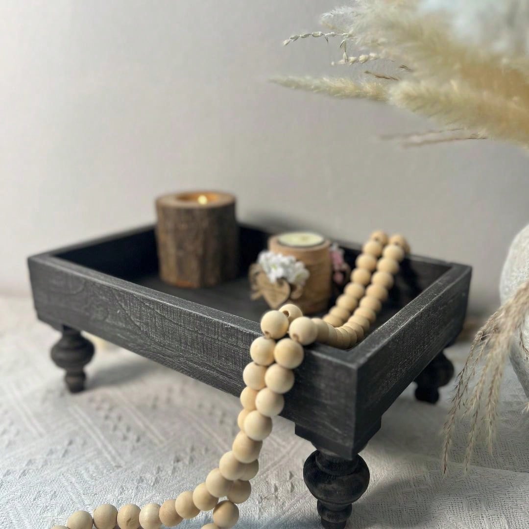 Wooden Riser Decorative Tray: Farmhouse Wood Pedestal Display Stand ...