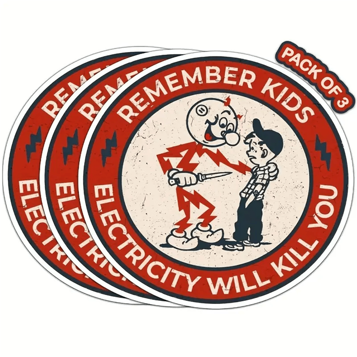 3pcs Electric Shock Hazard Warning Remember Electricity Will Kill You ...