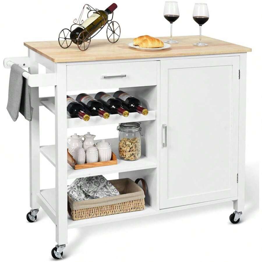 Kitchen Trolley With Worktop, Mobile Wooden Kitchen Island With Drawers ...
