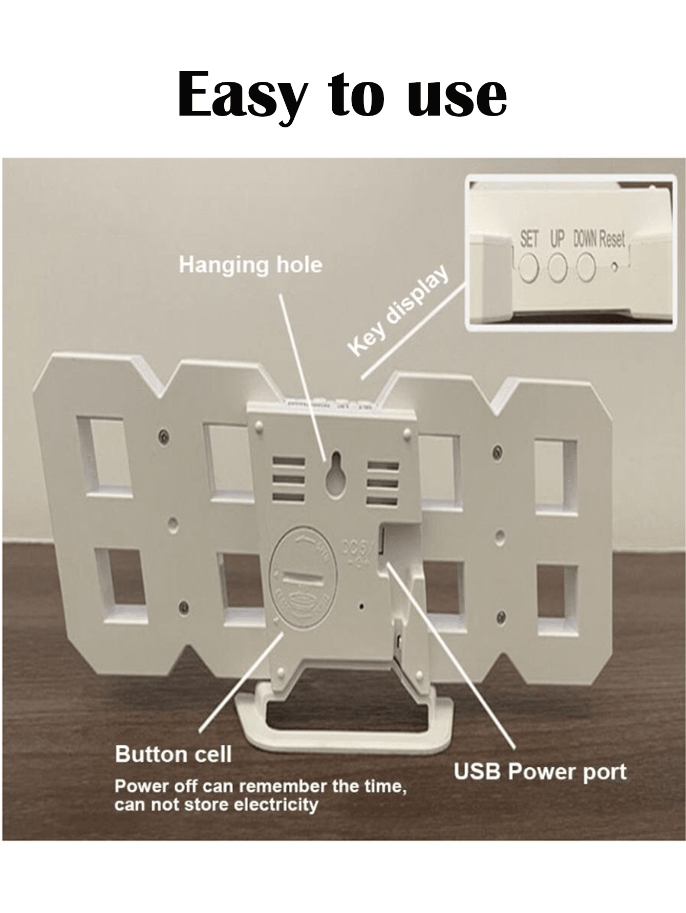 1pc 3D Plastic LED Digital Clock With USB Data Cable, Modern White Time ...
