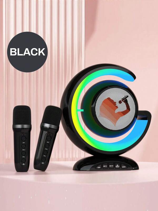 Wireless Mini Speaker Karaoke Dual Microphone Multiple Color Light Home ...