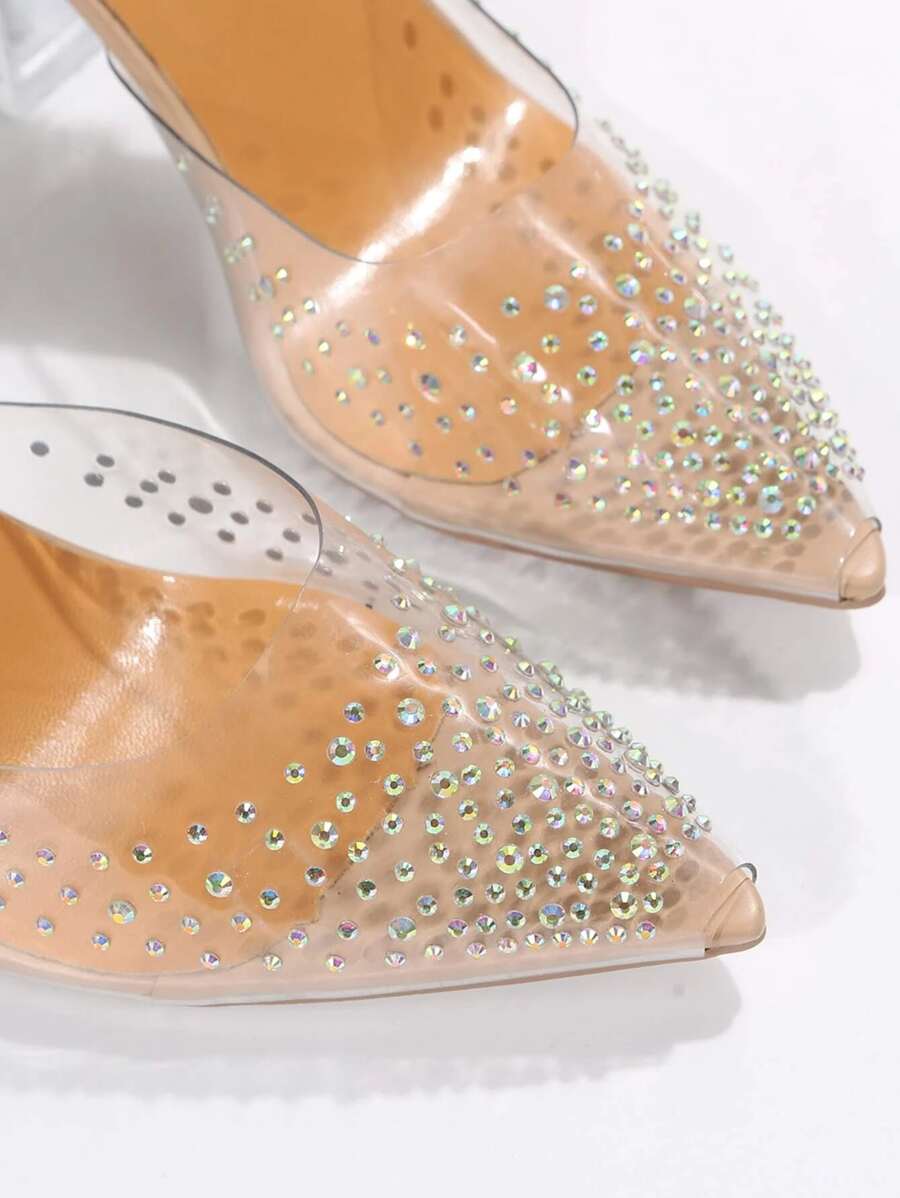 New Fashionable Slingback High Heels Womens Rhinestone Decorated High