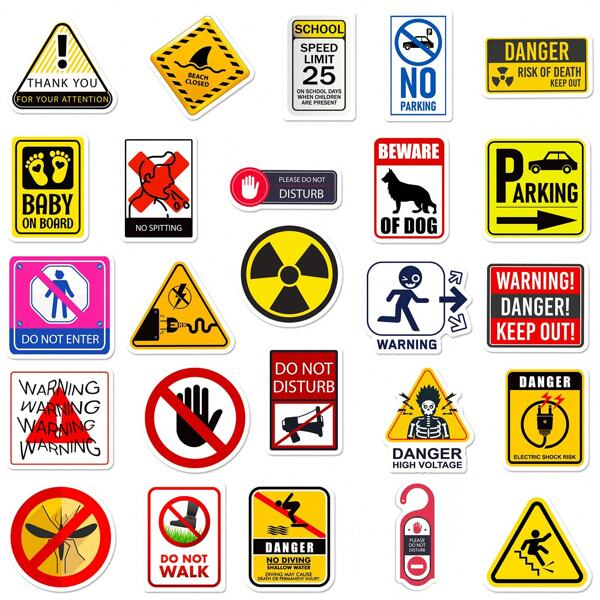 50pcs Warning Stickers, Warning Signs Vinyl Waterproof Stickers For ...