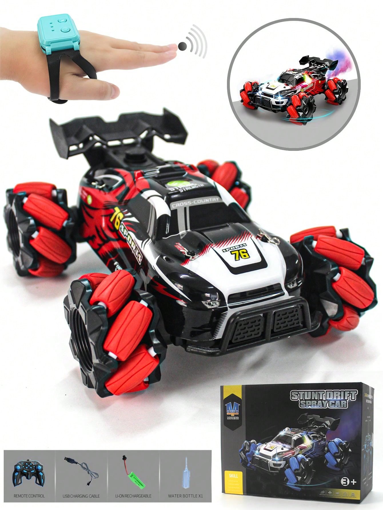 1PC RC Stunt Car, 2.4GHz 4WD Gesture Sensing Remote Control Car With Cool Light And Music ...