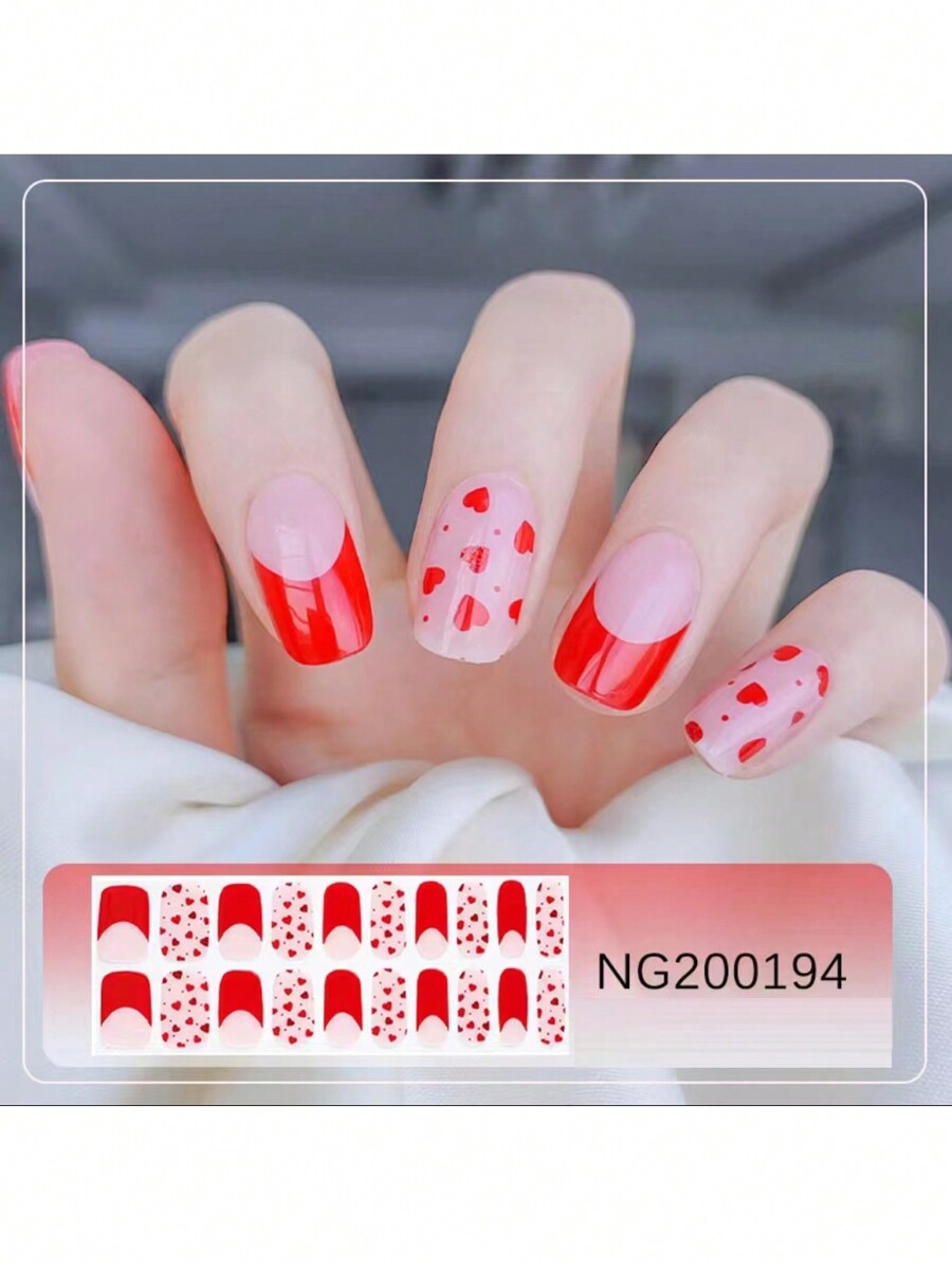 1box Long Lasting Uv Nail Gel Sticker, French Style Red Heart Half Cure ...