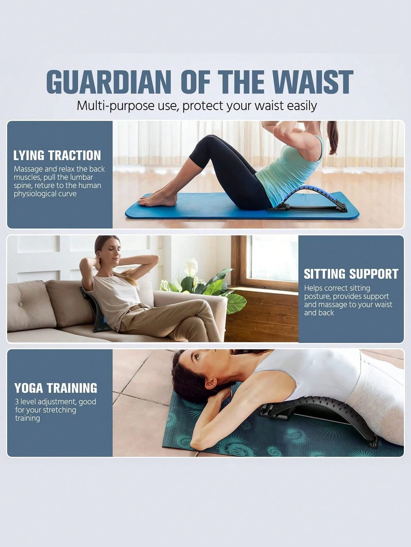 Back Stretcher For Lower Relief, 3 Level Adjustable Lumbar Back Board ...