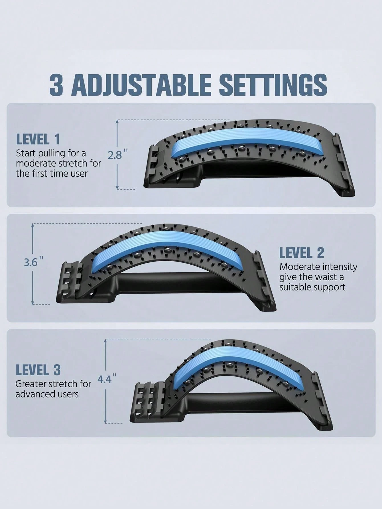 Back Stretcher For Lower Relief, 3 Level Adjustable Lumbar Back Board ...