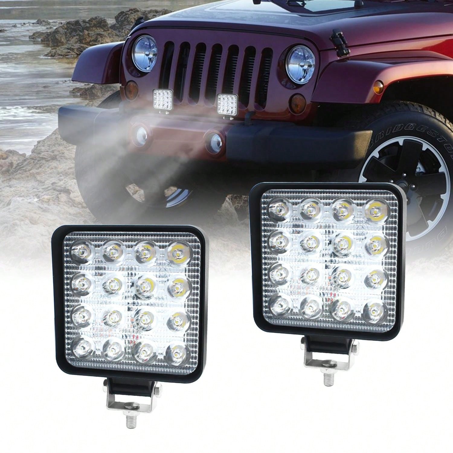 2 Pcs 4.5 Inch Square 48W Spot LED Work Light Fog Light Waterproof ...