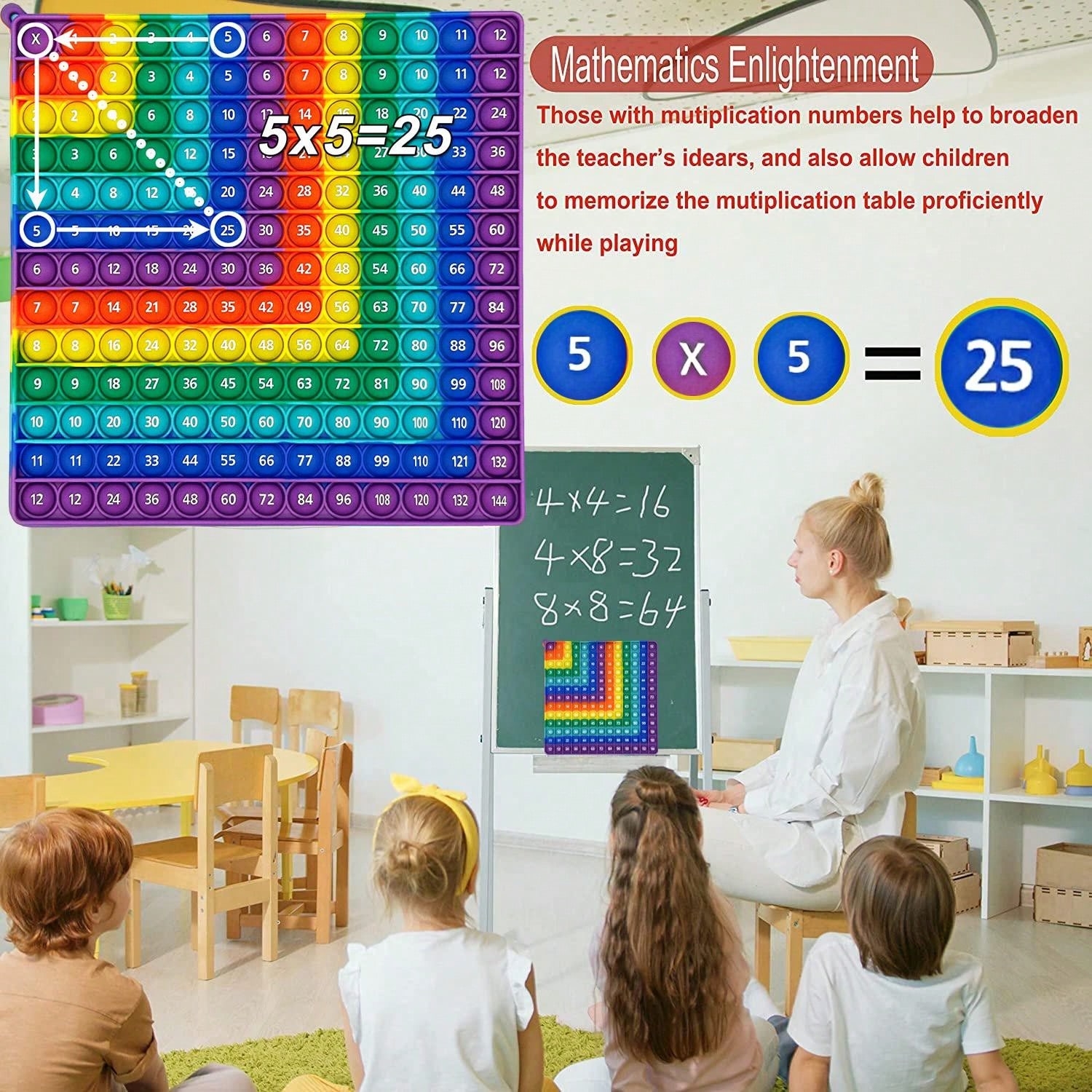 12x12 Multiplication Math Game Pop Toys. Rainbow L Shape Push Bubble ...