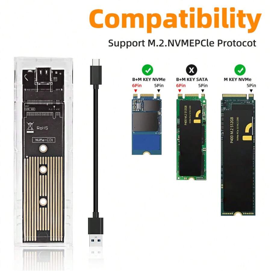 Single Protocol A-c Cable M.2 Nvme Single Protocol Ssd Chassis Clear ...