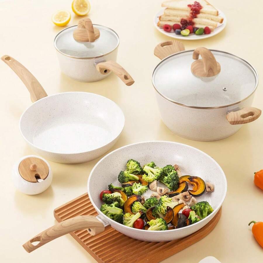 Non Stick Pots And Pans Set, 6 Piece Ceramic Cookware Set Granite Pot ...