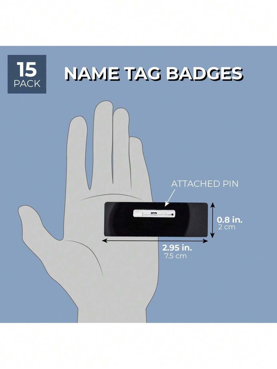 15-Pack Blank Name Tag Pin Badges, 1 X 3 Inch White Blank Name Tags For ...
