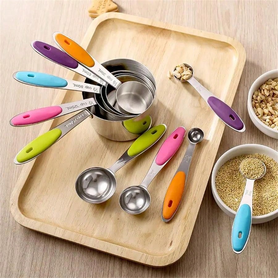 10pcs Stainless Steel Measuring Cups And Spoons Set With Matte Sponge ...