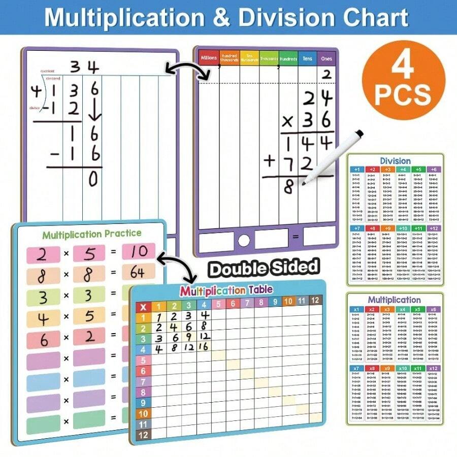 Dry Erase Division & Multiplication Chart White Board Double Side ...