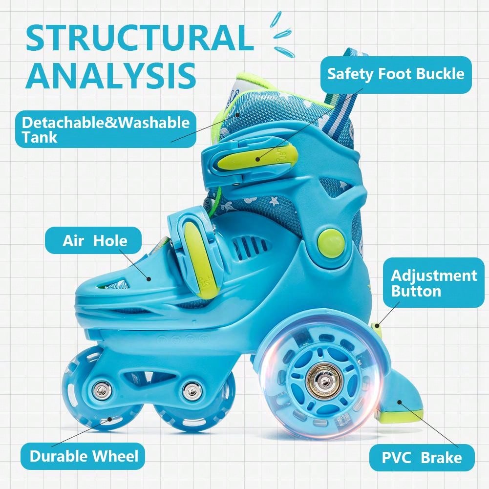 Kids' Three-Point Size Adjustable Beginner's Roller Skates | SHEIN UK