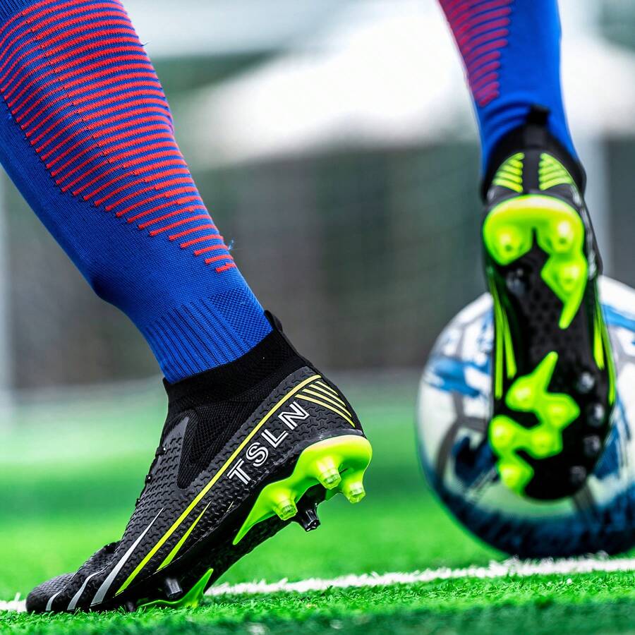 Teenagers' Professional Black Soccer High-Top Cleats With Long Spikes ...