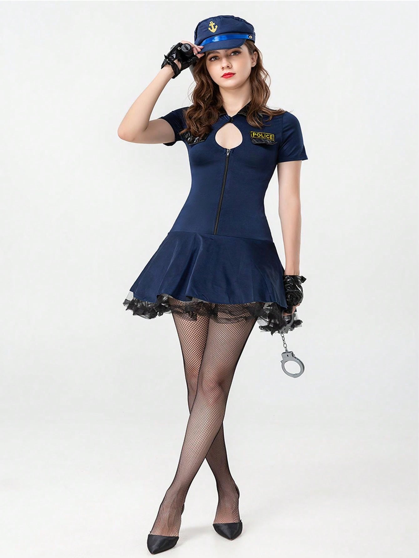 5pcs/Set Role Play Costume, Blue Sexy Police Officer Uniform, For Bar ...
