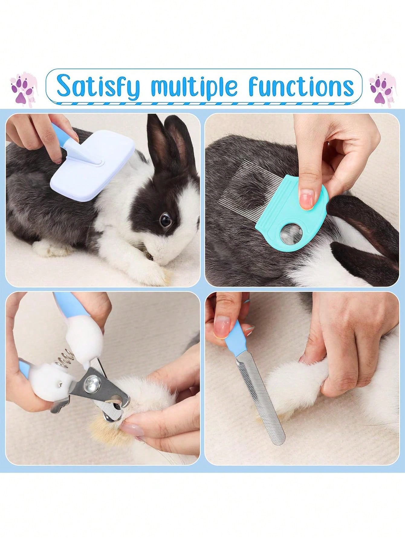 Small animal blue grooming set, rabbit bath set with pet nail clipper ...
