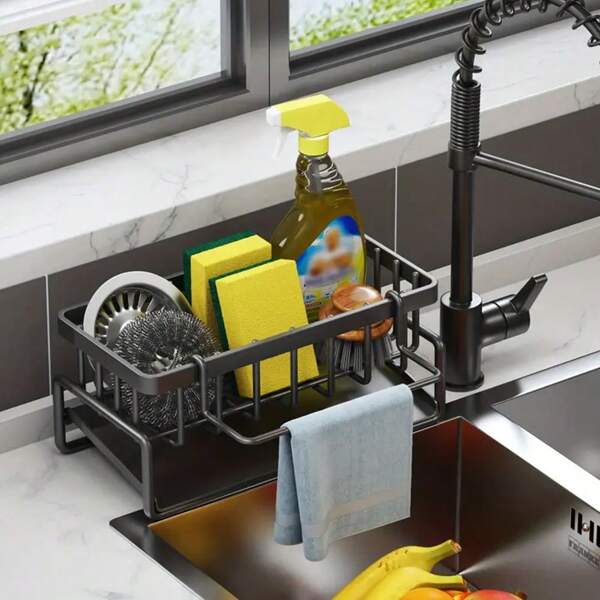 [No Pole Black] Kitchen Rag Rack, Sink Drain Rack, Drainer Basket ...