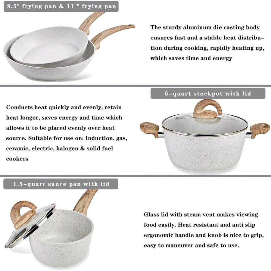 Non Stick Pots And Pans Set, 6 Piece Ceramic Cookware Set Granite Pot ...