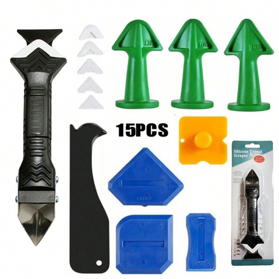 15pcs/Set Sealant Caulking Tools Kit With Silicone Nozzle, 3-In-1 Metal ...