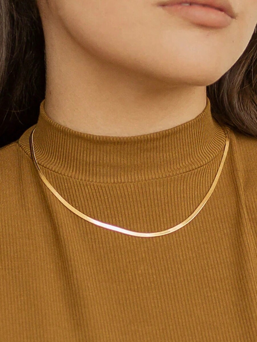 MECYLIFE 1 Piece Simple Stainless Steel Flat Snake Chain Fashionable ...