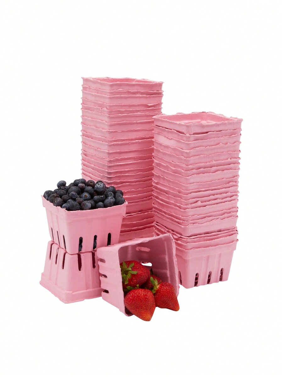 Pink Pulp Fiber Berry Baskets, Pint Fruit Containers (4.3 X 4.3 X 2.8 ...