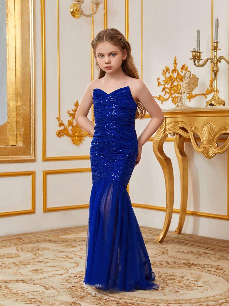 Tween Girls' Shiny Strapless Dress With Ruffle Details On The Front ...