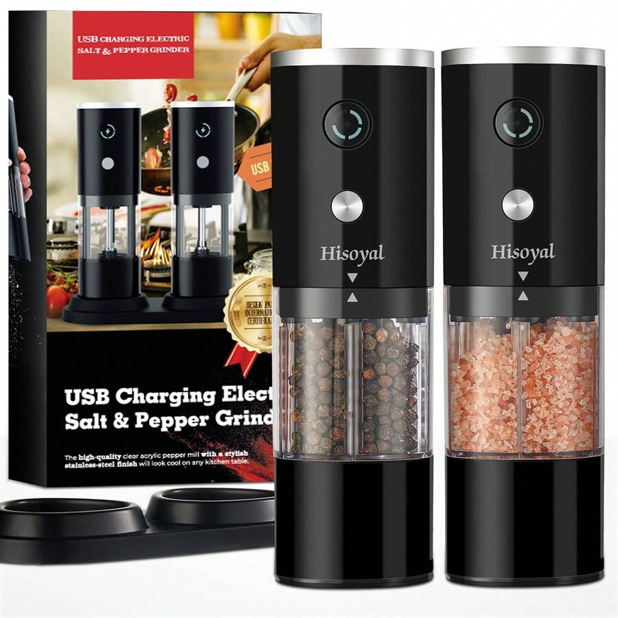 USB Rechargeable Electric Salt And Pepper Grinder Set, Salt And Pepper ...