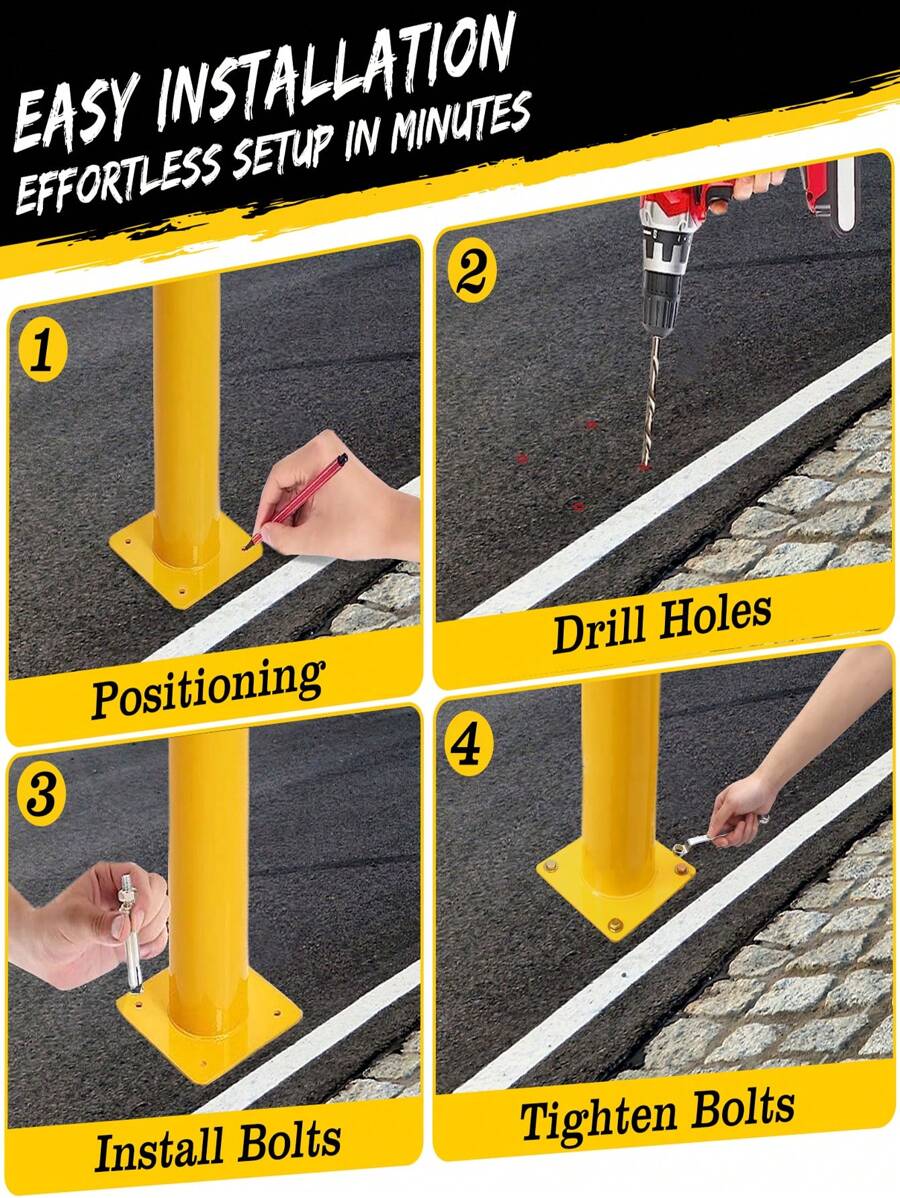 Safety Bollard Post, 36 Inch Steel Parking Bollards With 4 Anchor Bolts ...