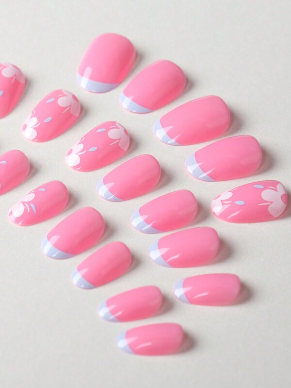 24 Pieces Aesthetic Oval Pattern Full Coverage Fake Nail Set Women And ...