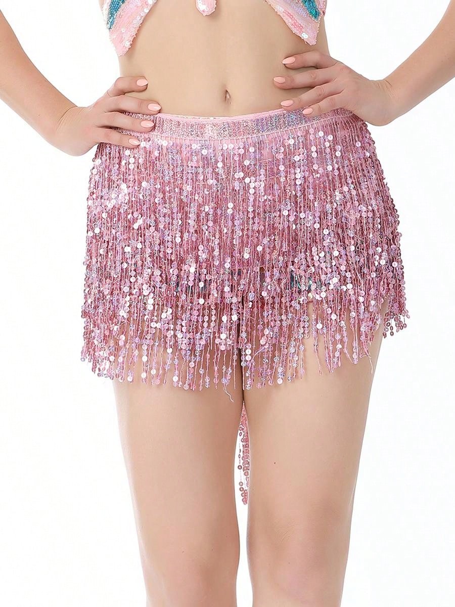 1PC Women'S Sequin Skirt Glitter Belly Dance Hip Skirt Tassel Scarf Rave Skirt Wrap Party ...