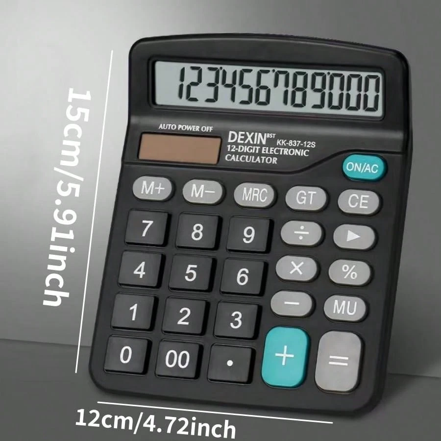 Dual-Power Calculator Solar & Battery Powered For Office, Accounting ...