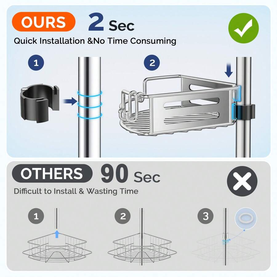 HAMITOR Corner Shower Caddy Tension Pole: Quick Installation 4-Tier ...