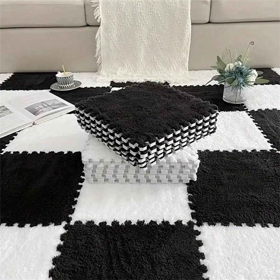 12pcs Splicing Carpet, Bedroom Carpet, Checkered Mat, Bedside Mat ...
