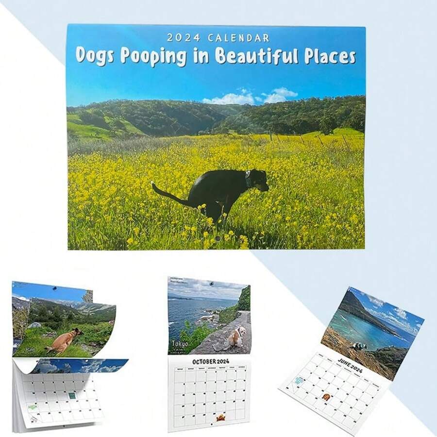 1PC 2024 Calendar - Dogs Pooping In Beautiful Places Wall Calendar From ...
