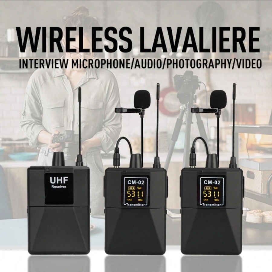 Lmbgm Cm02 Wireless Clip-On Lapel Microphone Uhf Dual-Channel For Dslr ...