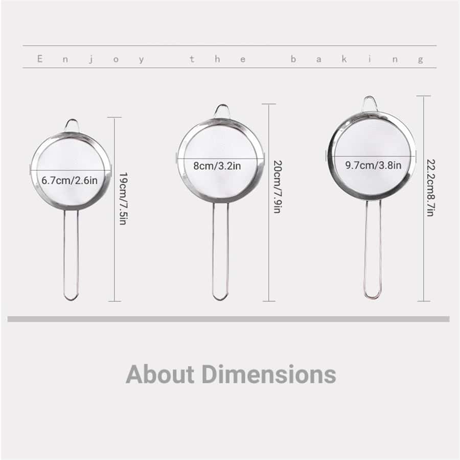 Set Of 3 Multi-Size Stainless Steel Fine Mesh Flour Strainers With ...