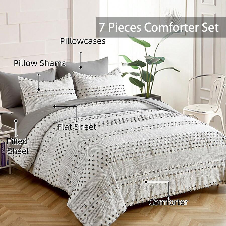 7pcs Boho Comforter Set Bohemian Bed In A Bag Tufted Shabby Chic ...