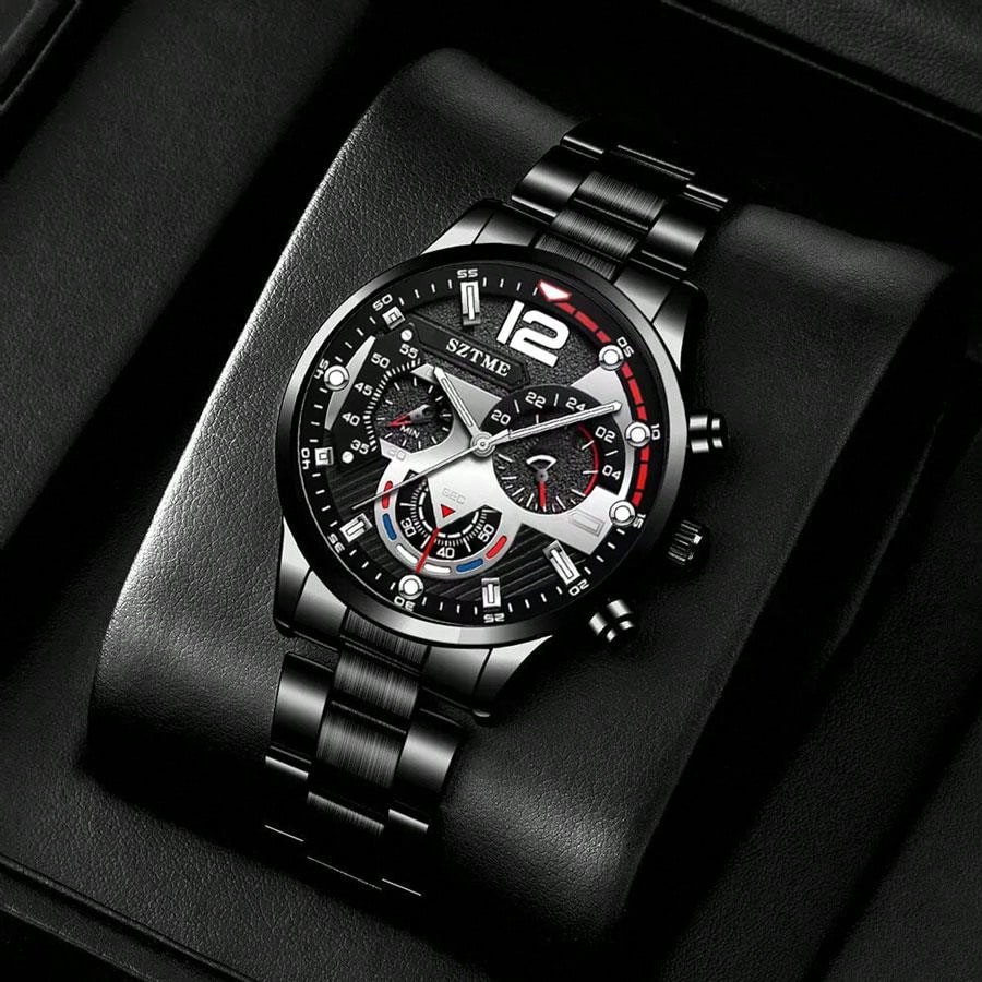 Reloj Para Hombres Con Carcasa Negra, Esfera Negra Y Correa Negra ...