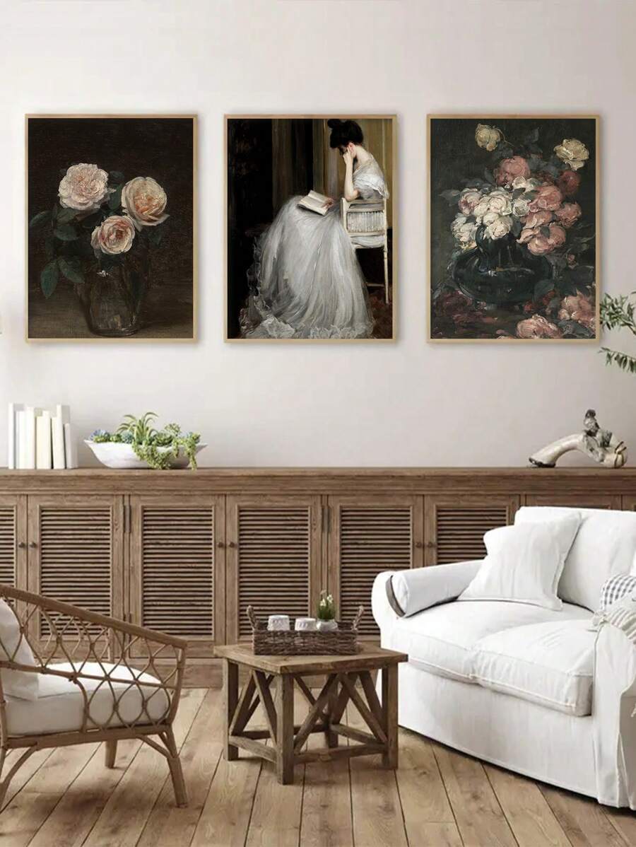 3 Pieces Vintage Wall Art Painting Moody Print Pictures Lady Wall Art ...