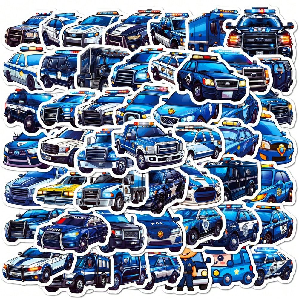 50 Sheets Of Kids Police Car Stickers Police Car Cartoon Car Trunk ...