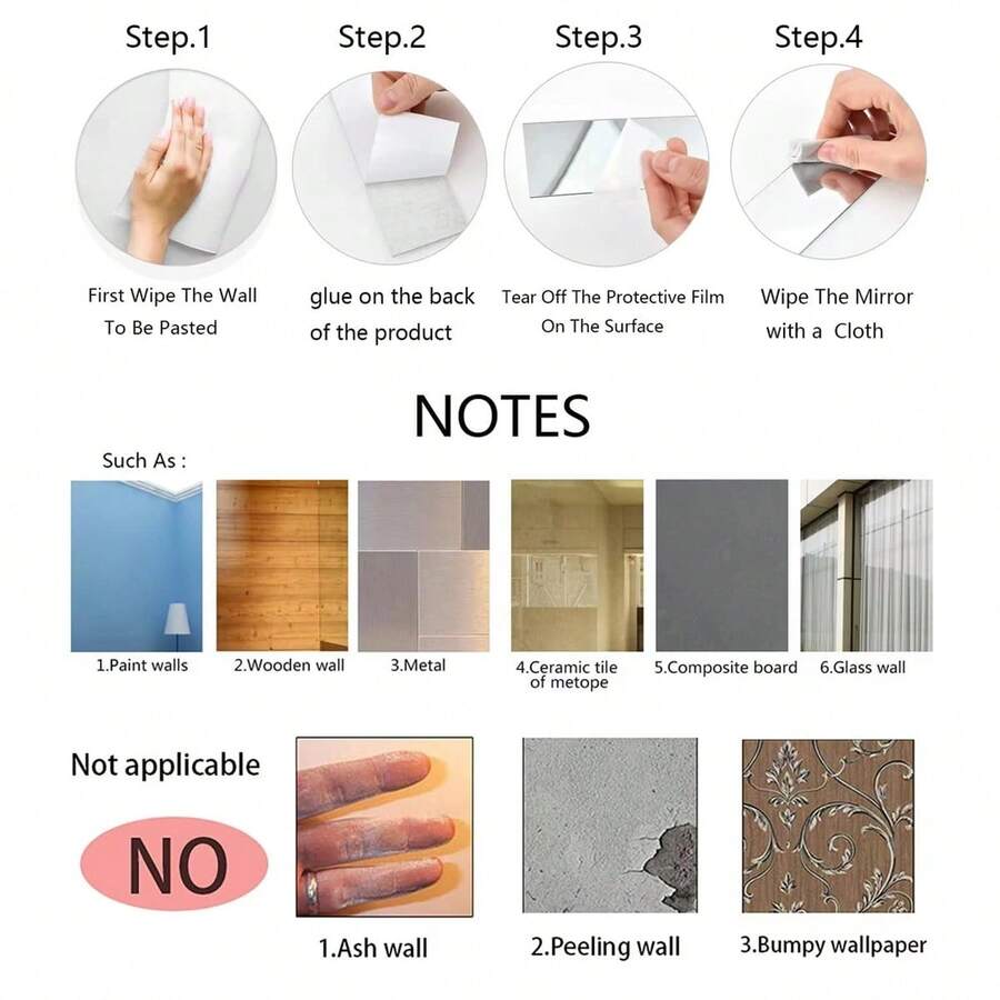 1 Pack 3d Adhesive Wall Stickers, Acrylic Round Decorative Mirror Wall ...